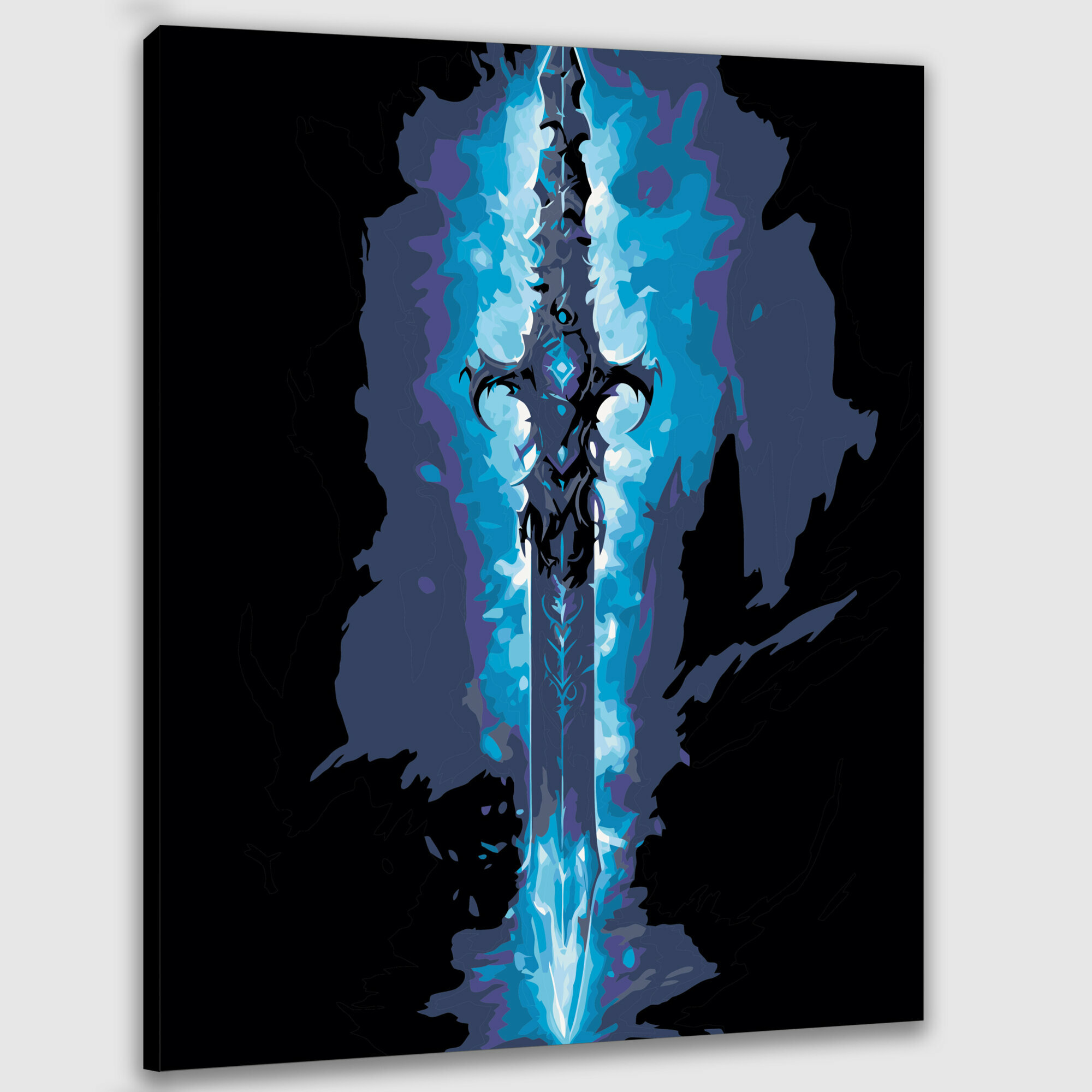 Картина по номерам 40x50 см, Меч берсерка, лезвие с рунами, голубая аура, свирепый воин, мускулы, разрушительная мощь