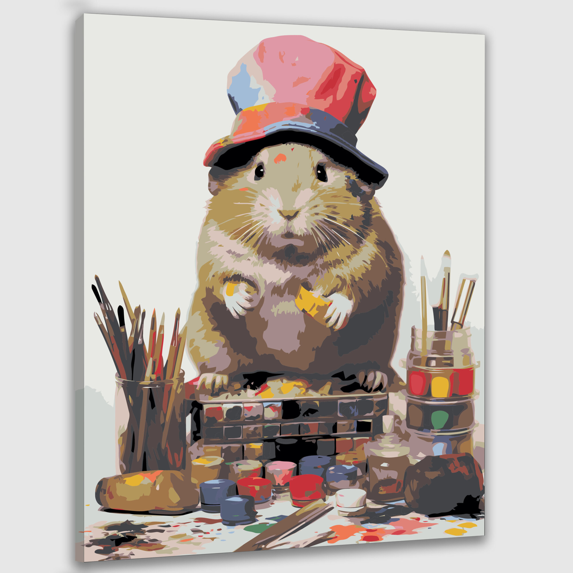Картина по номерам 40x50 см, акварель, иллюстрация, художник-хомячок, беретка, кисточка, холст, тюбики с красками