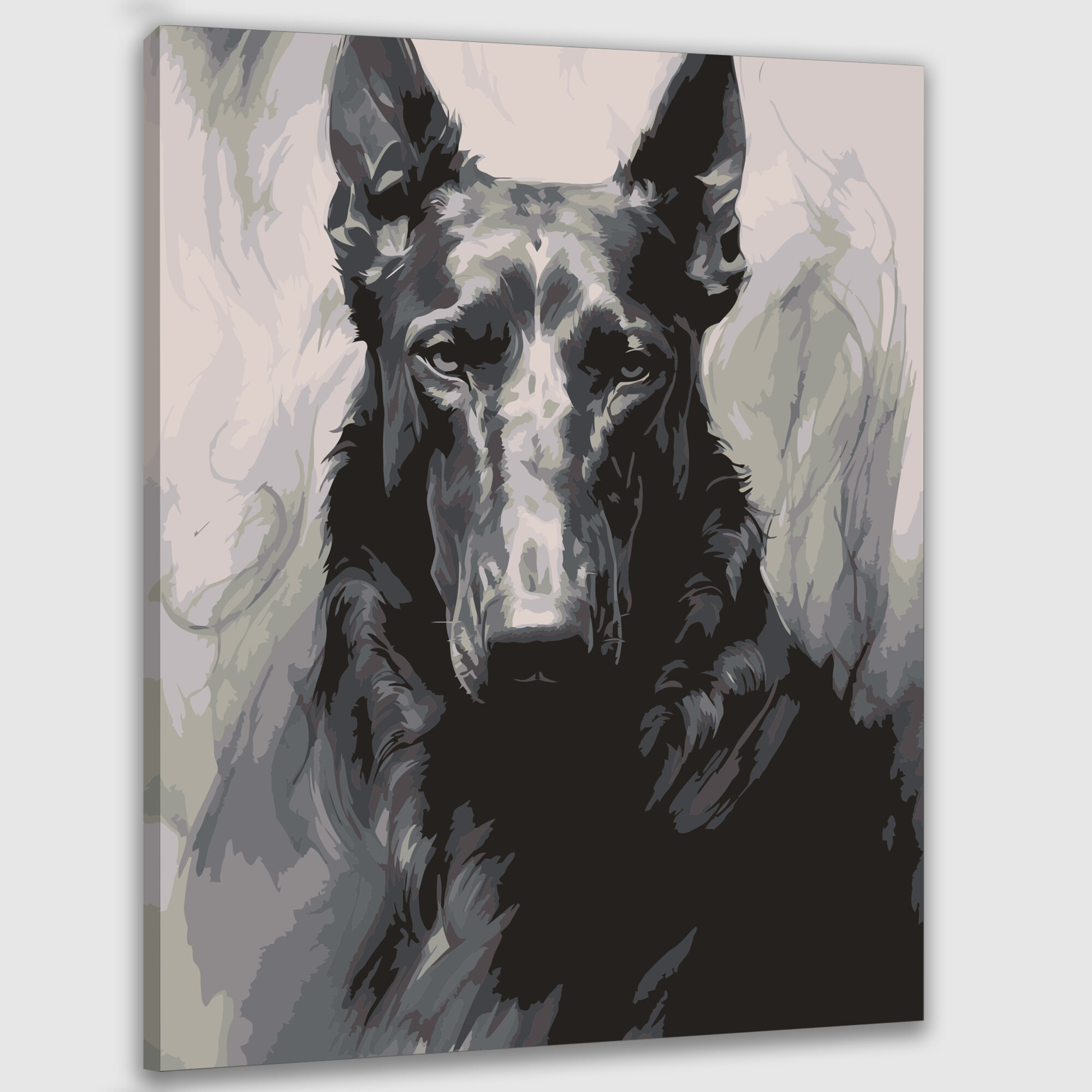 Картина по номерам 40x50 см, картина, уголь, доберман, тени, загадочная природа, мрачные тайны, ожидание раскрытия