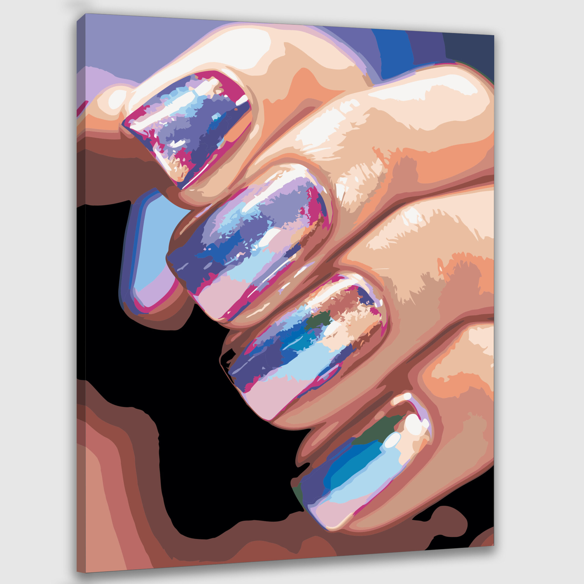 Картина по номерам 40x50 см, маникюр, крупный план, голографический лак для н, радужный эффект, переливающийся цвет