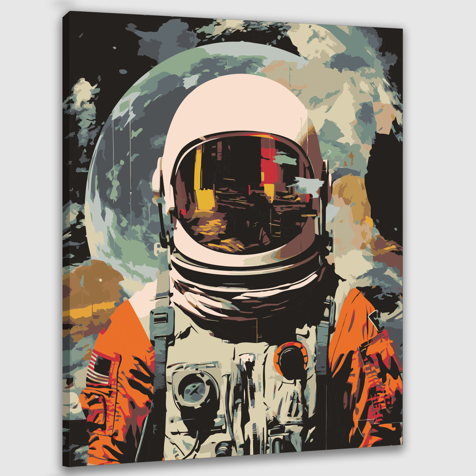 Картина по номерам 40x50 см, коллаж, старинные иллюстрации, астронавты, планеты, космические корабли, абстрактные формы