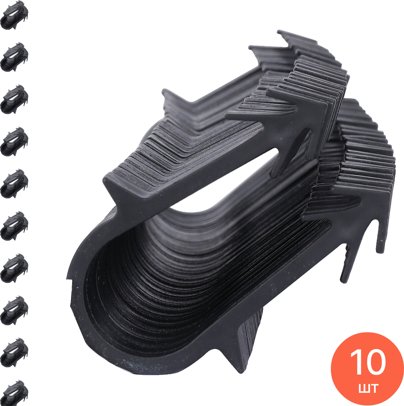 Кассета для такера Stout / Стаут якорные скобы, с двойным креплением, для труб диаметром 16-20мм, полипропиленовые, черные, 50мм, в кассете 25 скоб / крепеж и фурнитура (комплект из 10 шт)