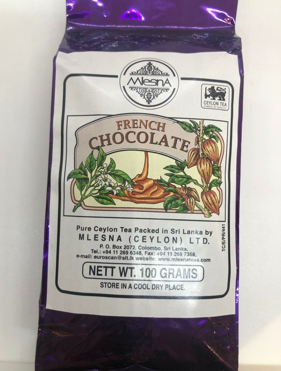 " Млесна" чай цейлонский черный листовой " Французский Шоколад " ( со вкусом карамели, шоколада и бергамота ) 100 г