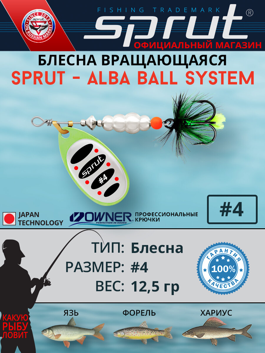 Блесна Вращающаяся Sprut Alba Ball System #4 (80mm/12,5g/LSBK)