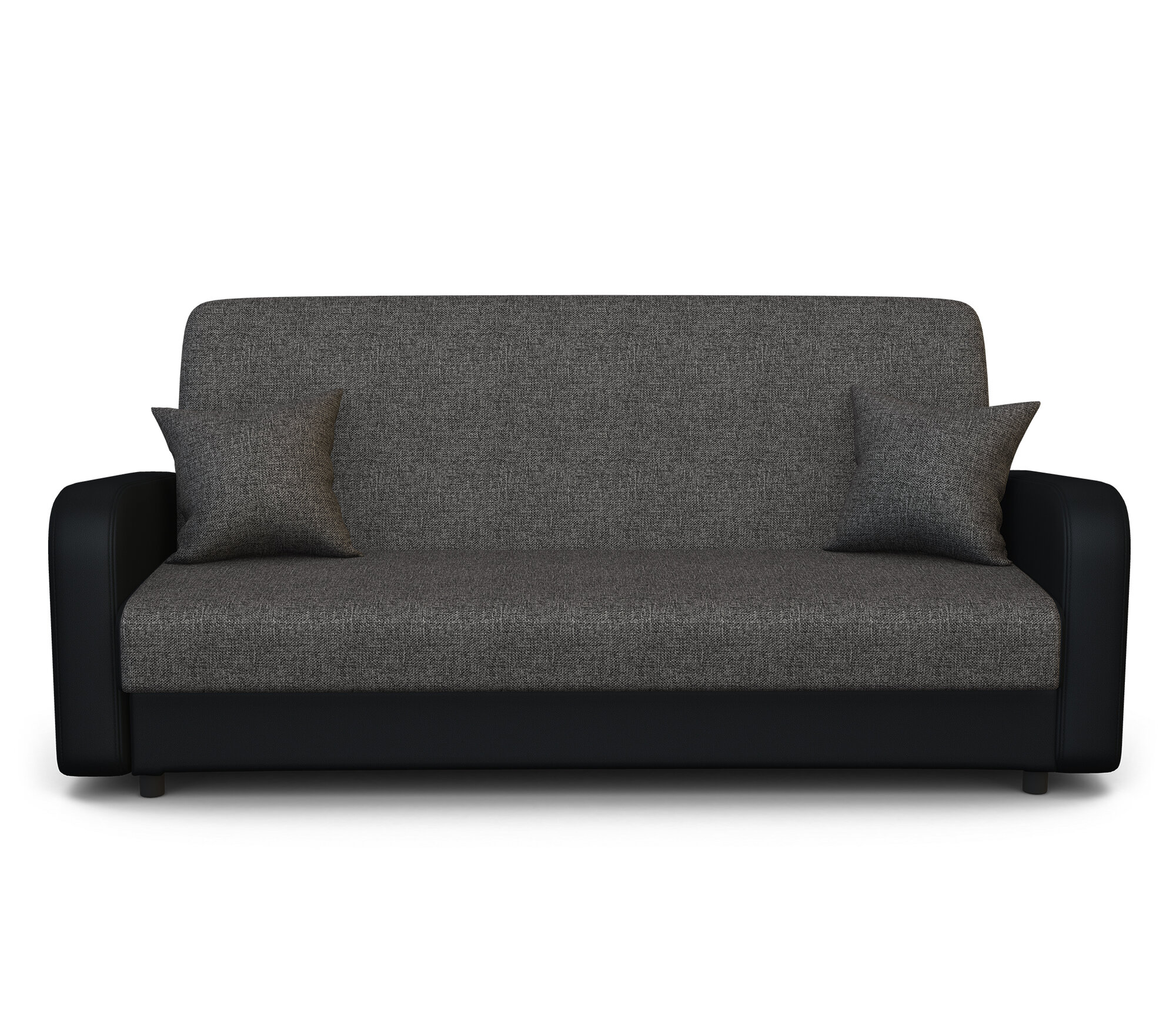 Диван-кровать Книжка 140х190 см, раскладной, с подушками, прямой, экокожа черный и рогожка темно-серый