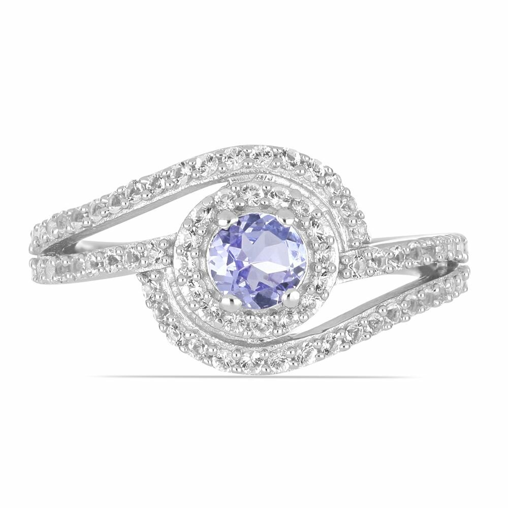 Кольцо тонкое, серебро, 925 проба, родирование, танзанит