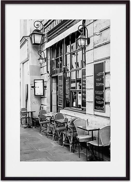 Постер в рамке Кафе в Париже ЧБ, 21х30 см