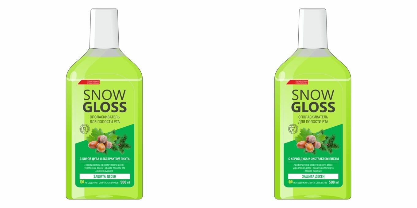 SnowGloss ополаскиватель для полости рта Защита дёсен, 500 мл, 2 шт