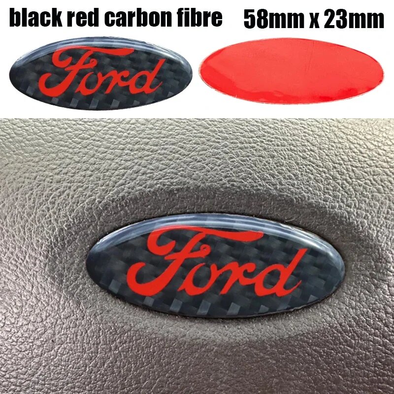 Эмблема Ford, 58x23 мм, карбон, черный/красный