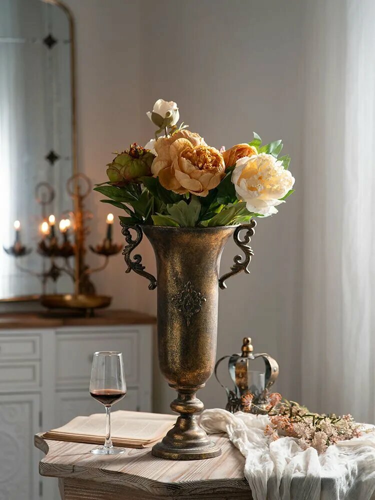 Ваза, железо, 48.5см, медный дизайн, цвет "Старый золотой", 1шт