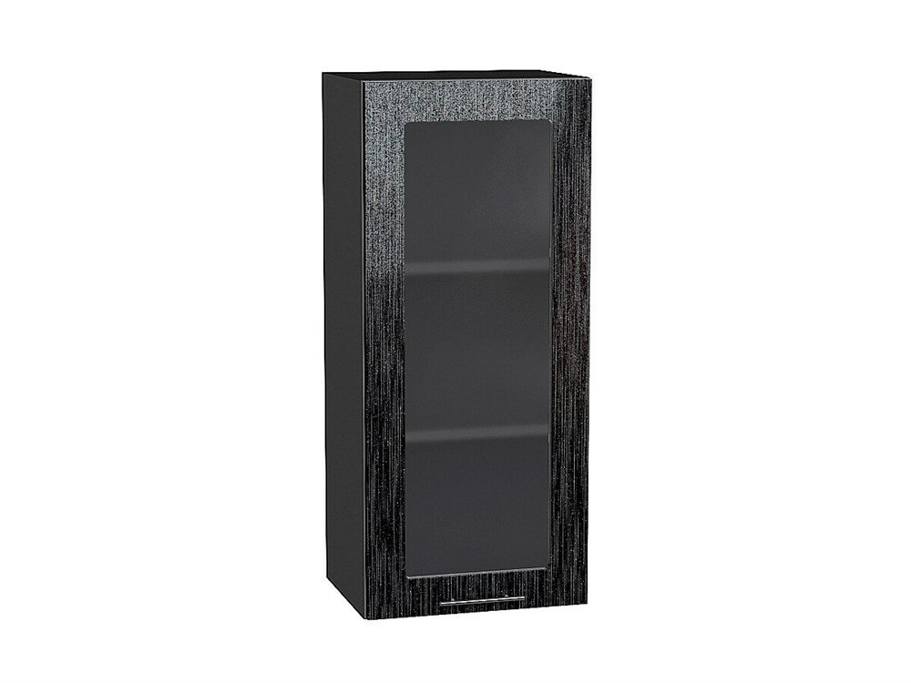 VVT Шкаф верхний с 1-ой остекленной дверцей Валерия-М Graphite, Черный металлик дождь, 920, 400 В*Ш*Г 920*400*318, фасад МДФ/Стекло Черный металлик дождь, корпус Graphite Черный металлик дождь