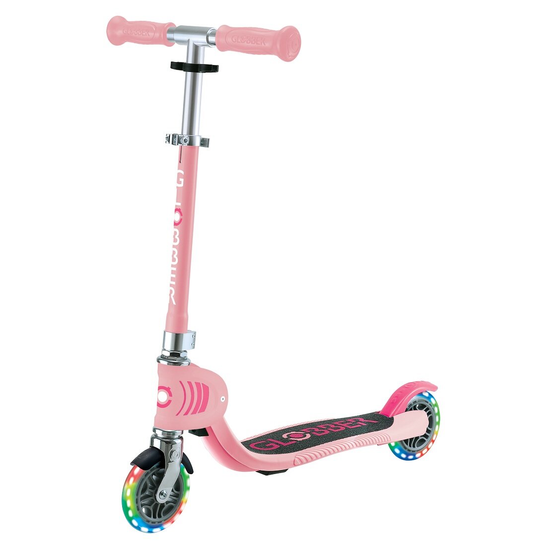 Детский двухколёсный самокат Globber Flow 125 Foldable Junior Lights, от 3 лет - Pastel Pink