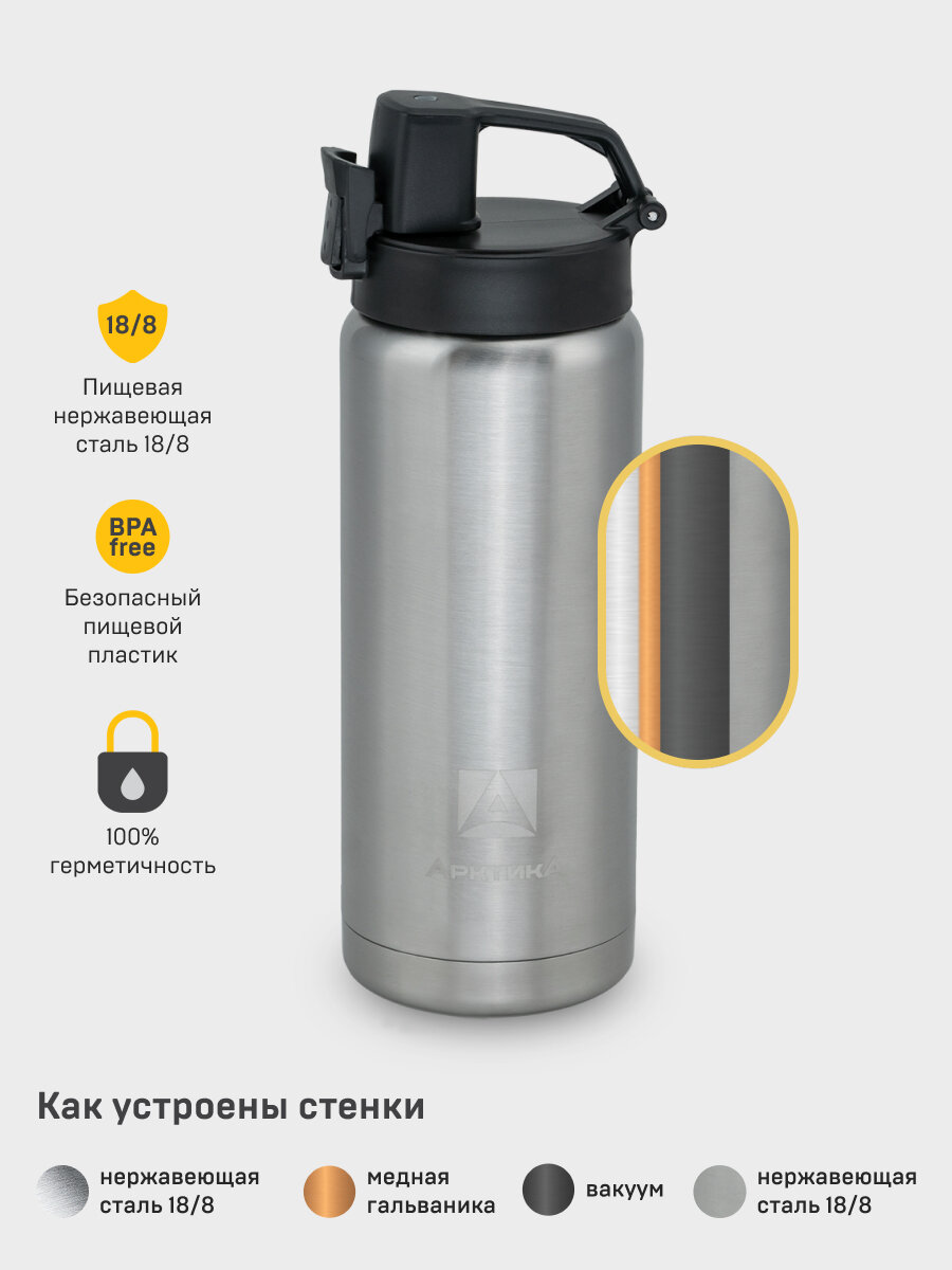 Термокружка металлическая 500 мл/Арктика 702/для кофе с кнопкой