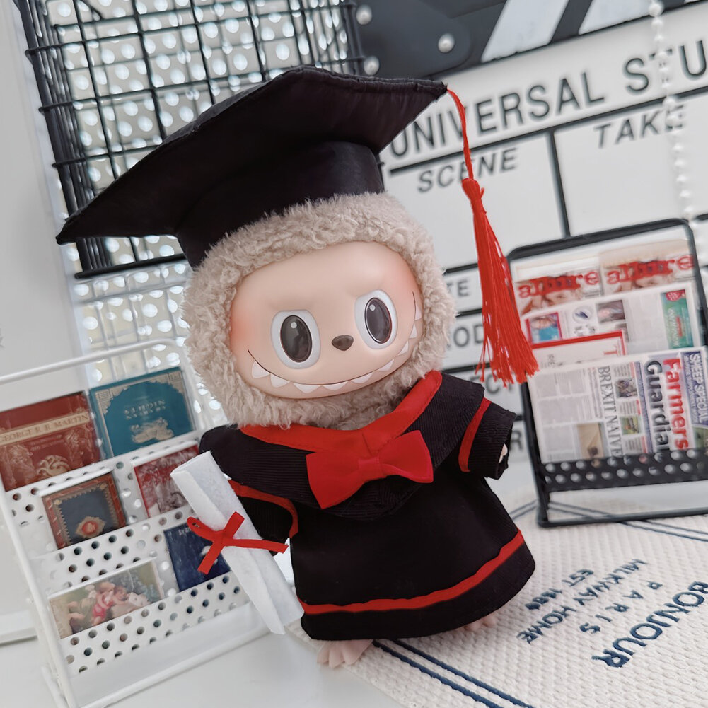 Набор одежды для куклы Лабубу 17 см: шапочка и мантия для выпускного бакалавра и доктора наук, Без куклы