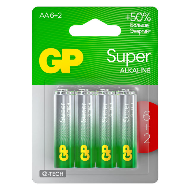 GP Batteries Super G TECH LR6 AA 1,5 В 8 шт бытовые батарейки длительного срока хранения