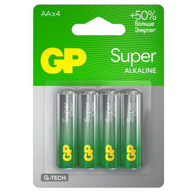 GP Batteries Super G Tech LR6 AA 1,5 В батарейки щелочные пальчиковые 4 шт в наличиe