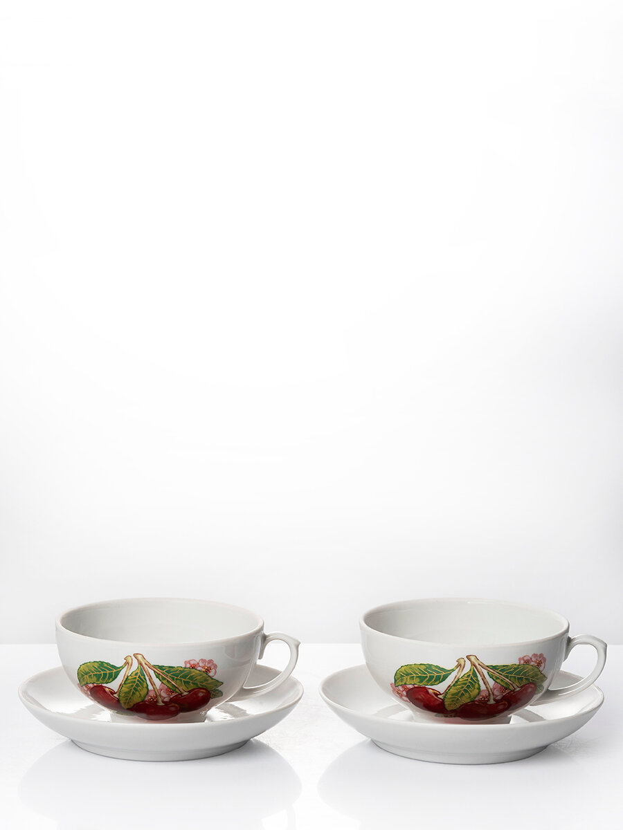 Набор фарфоровых чайных пар Дулево Ф. Рубин "Вишня" 220 мл, 2шт.
