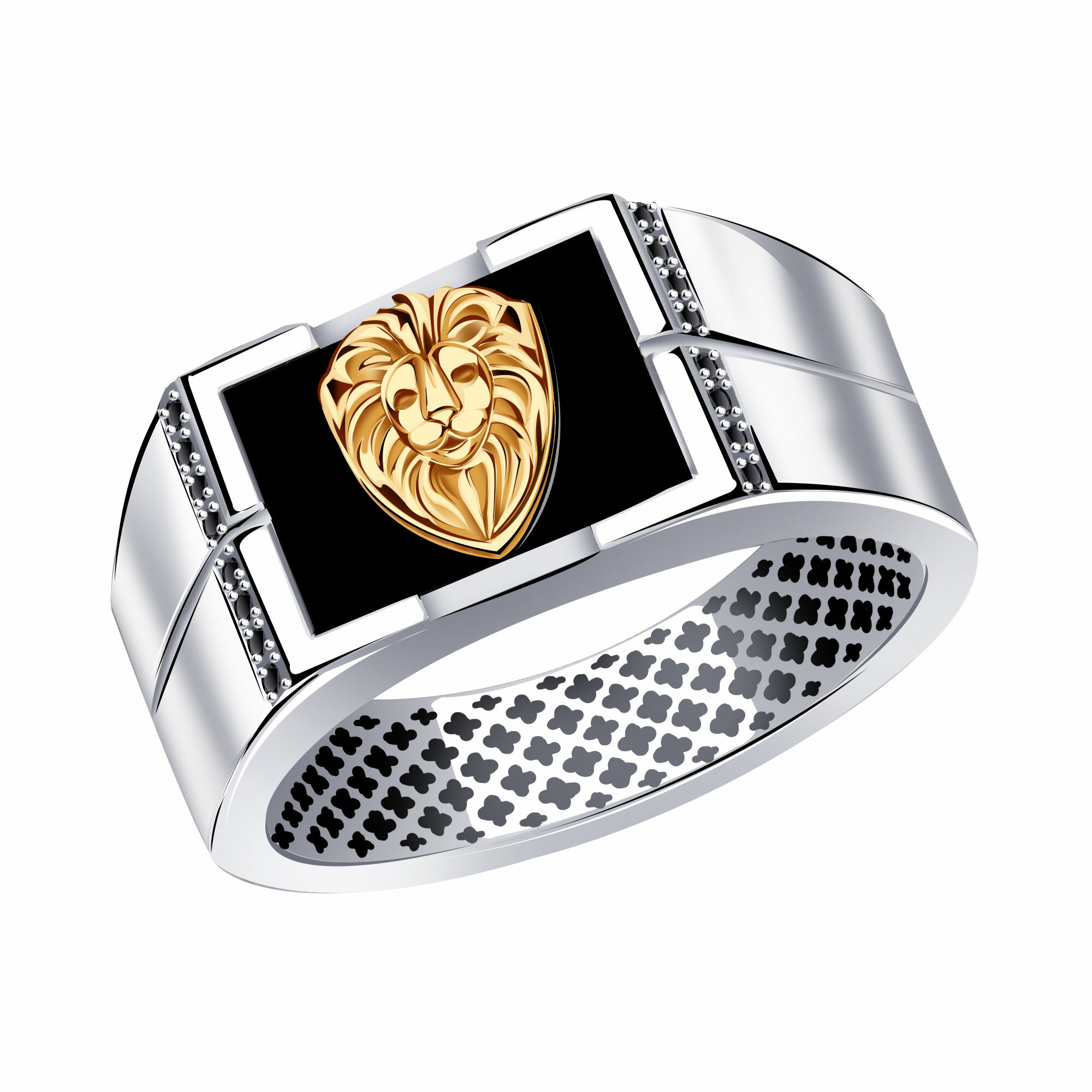 Печатка, белое золото, 585 проба, фианит, оникс