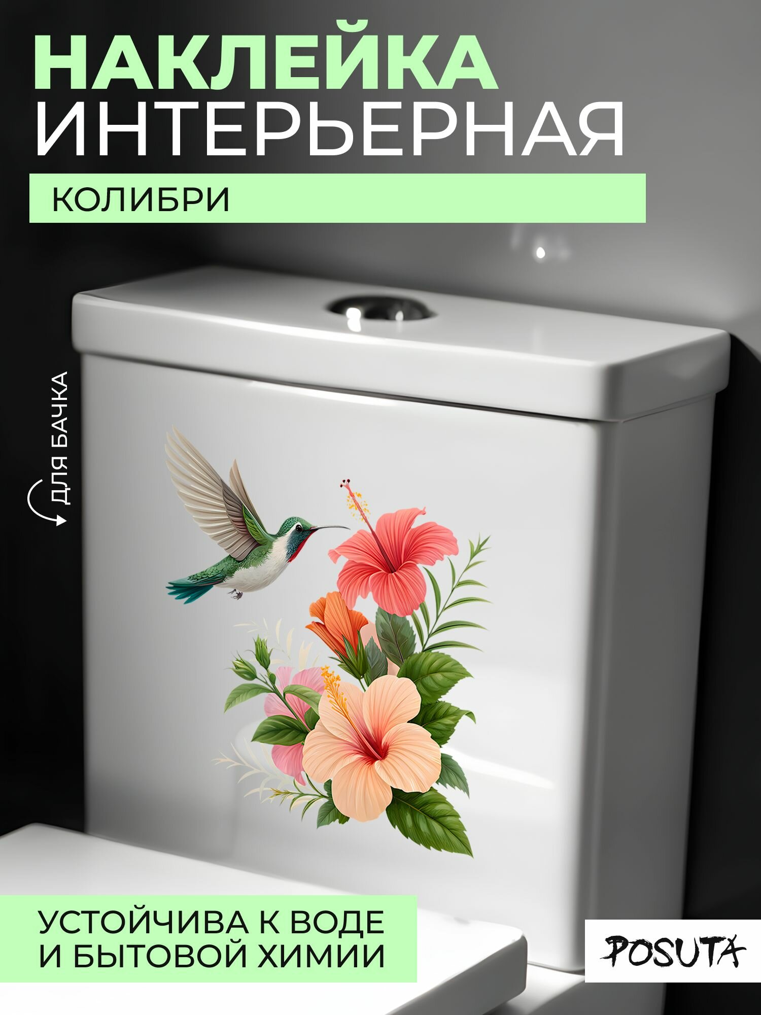 Наклейка интерьерная для декора на унитаз Колибри