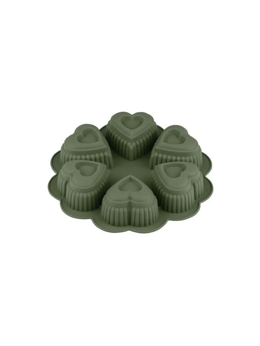 Форма для выпечки силиконовая круглая на 6 сердец 25х4,5 см PERFECTO LINEA Natural green (20-118818)