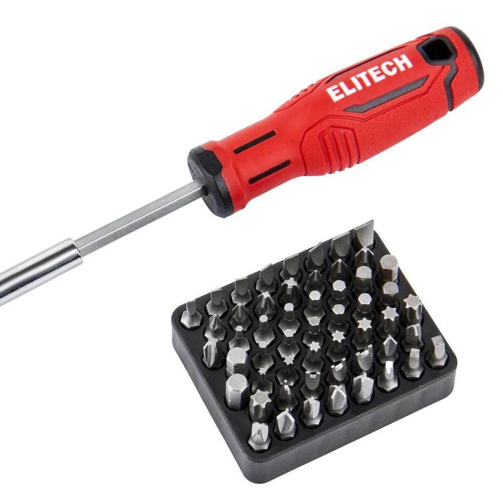 Отвертка с набором бит Elitech 290001, 54 предмета