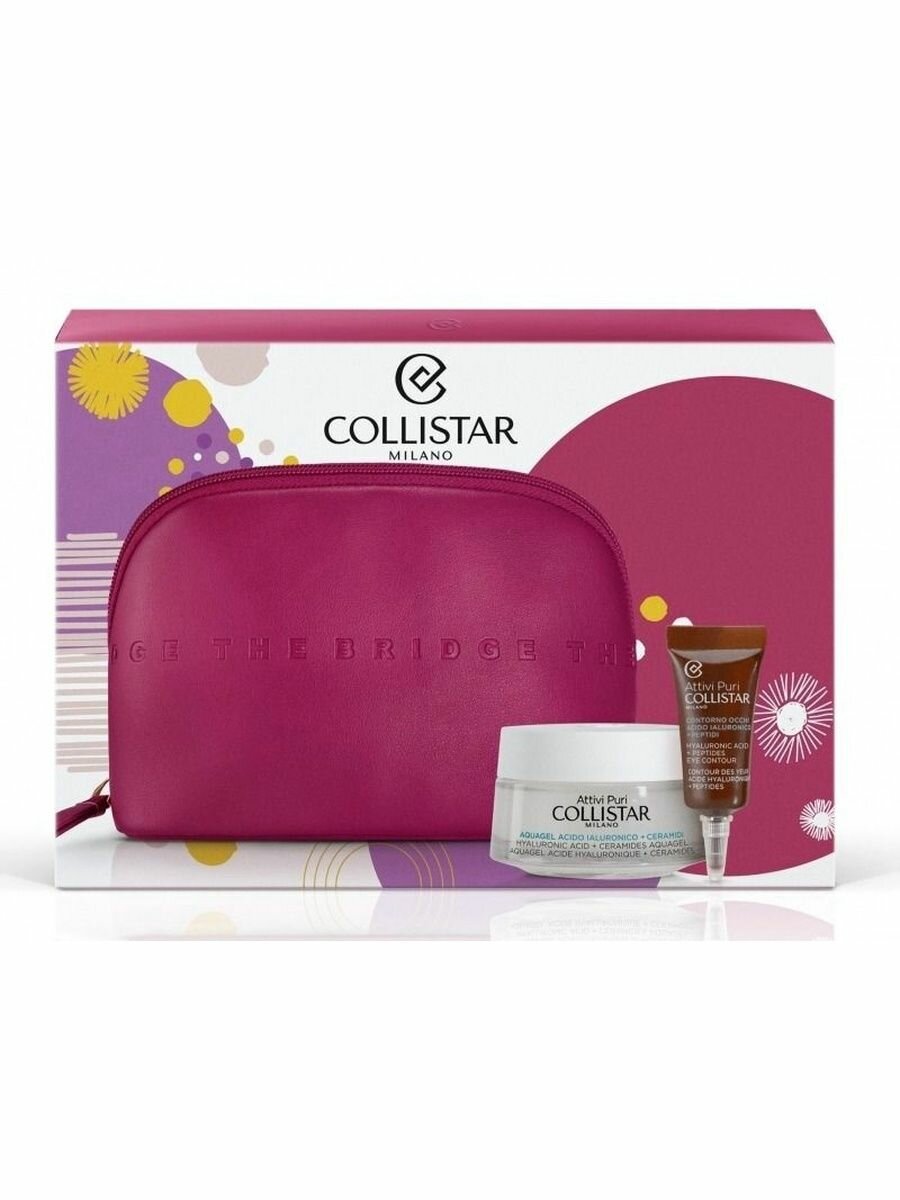 Collistar - Набор: Аквагель 50 мл + Гиалуроновая кислота для контура глаз - Пептиды 5 мл + Косметичка