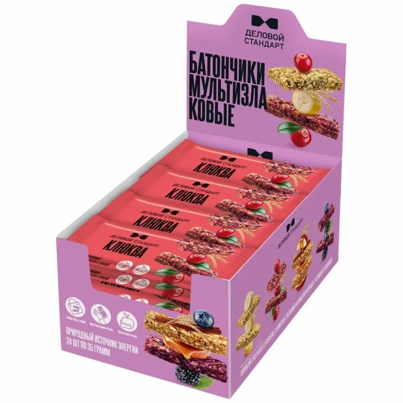 Батончик мюсли мультизлаковый Деловой Стандарт с лесной клюквой, 35 г, 24 шт./уп.