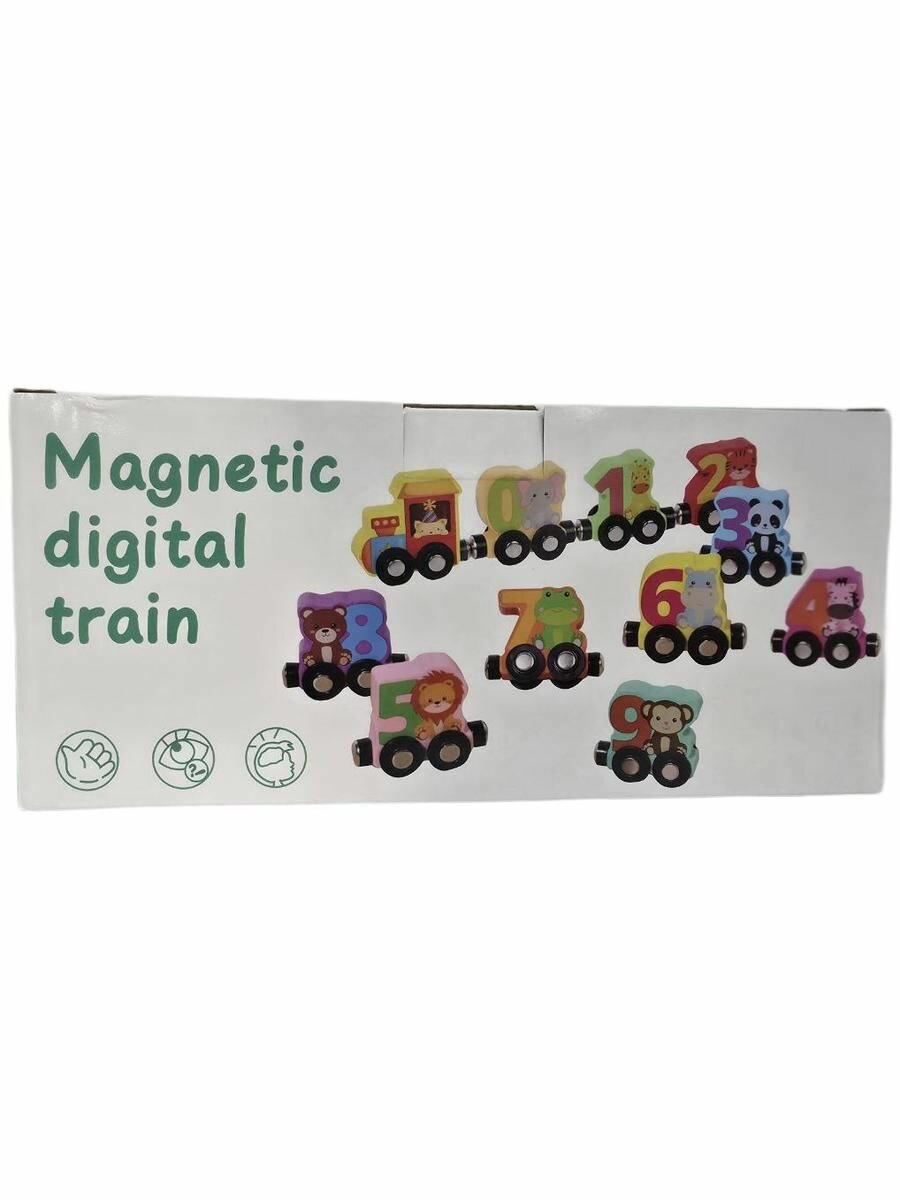 Деревянный магнитный паровозик с цифрами