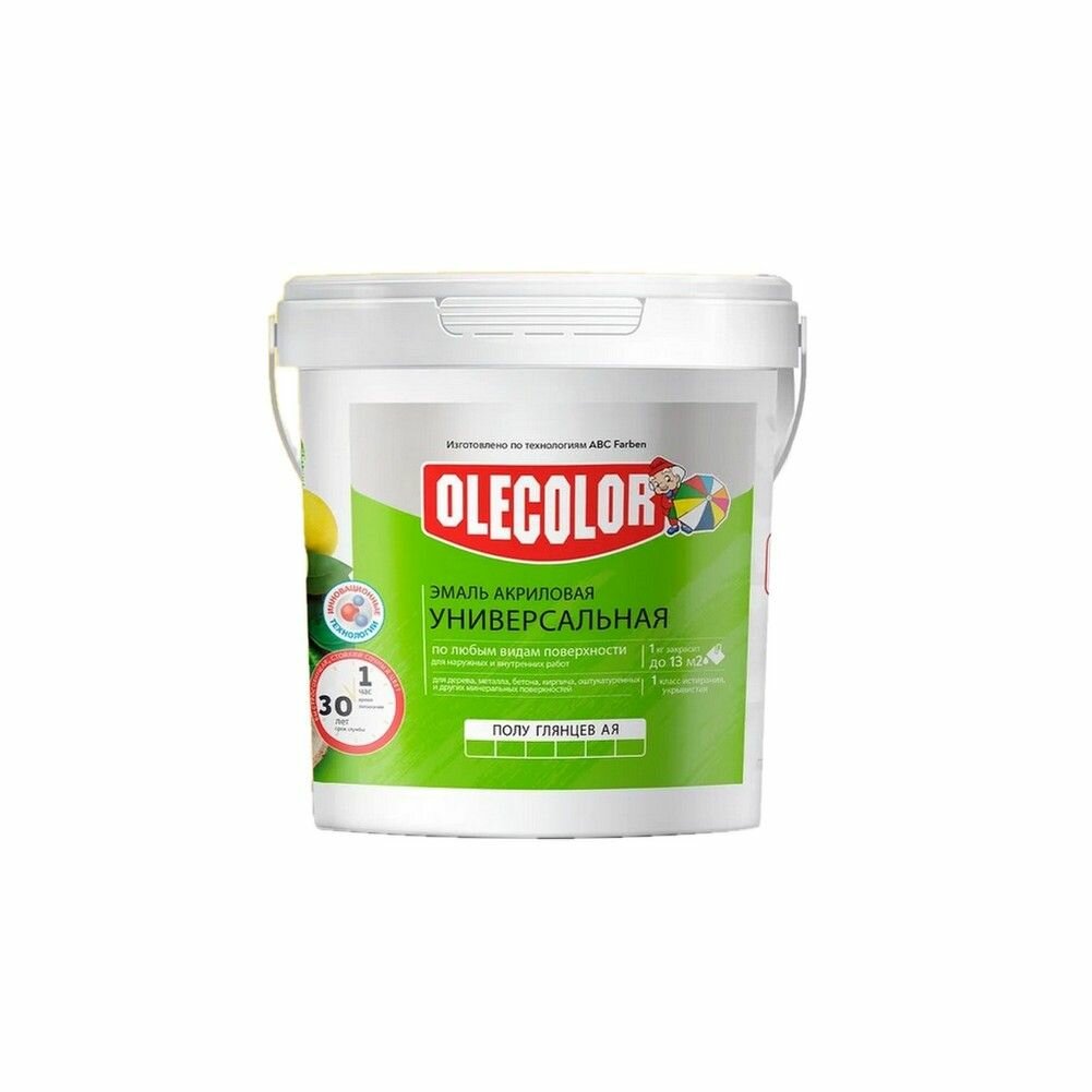 Эмаль Olecolo акриловая, полуглянцевая, белый, 0,8 кг