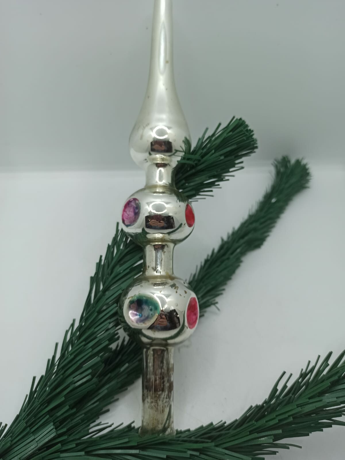 Елочная игрушка Пика на елку / Наконечник прожектор винтажная советская, стекло, СССР