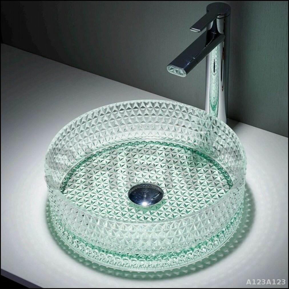 Изысканная круглая раковина 36 см из хрусталя для ванной, без аксессуаров