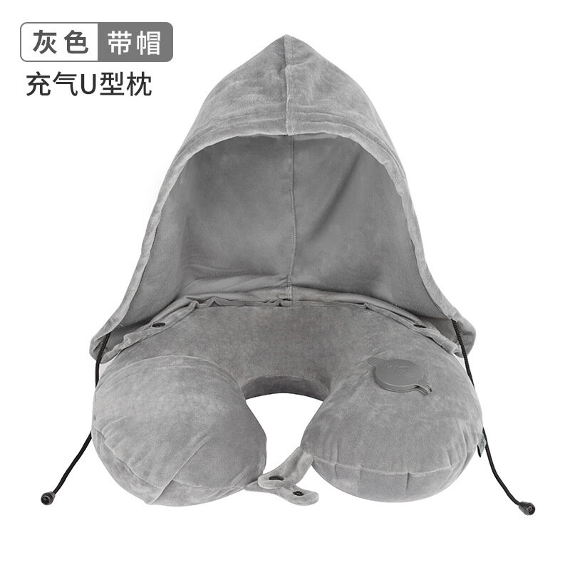 Надувная подушка для путешествий на открытом воздухе с капюшоном, U-образная подушка, портативная многофункциональная подушка для шеи для сна в самолете, поезде, подушка для поддержки шеи