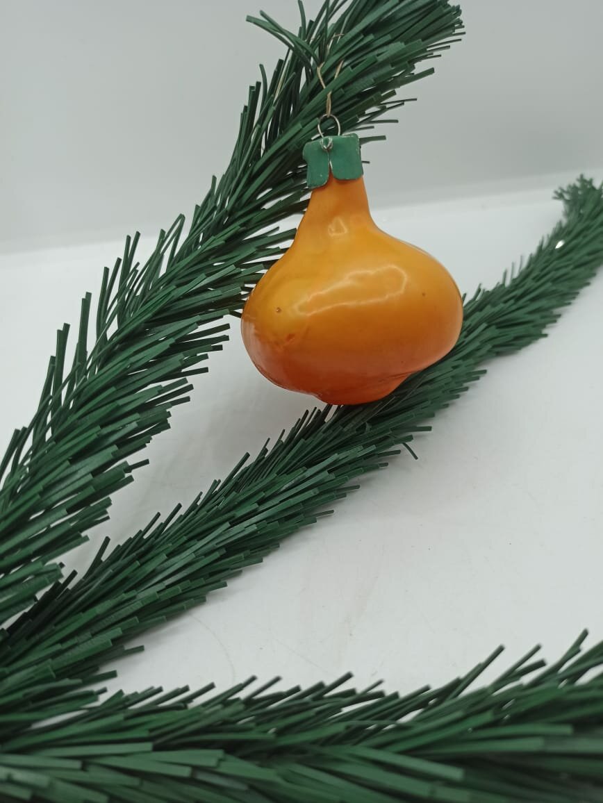 Елочная игрушка подвесная Лук винтажная советская, стекло, СССР