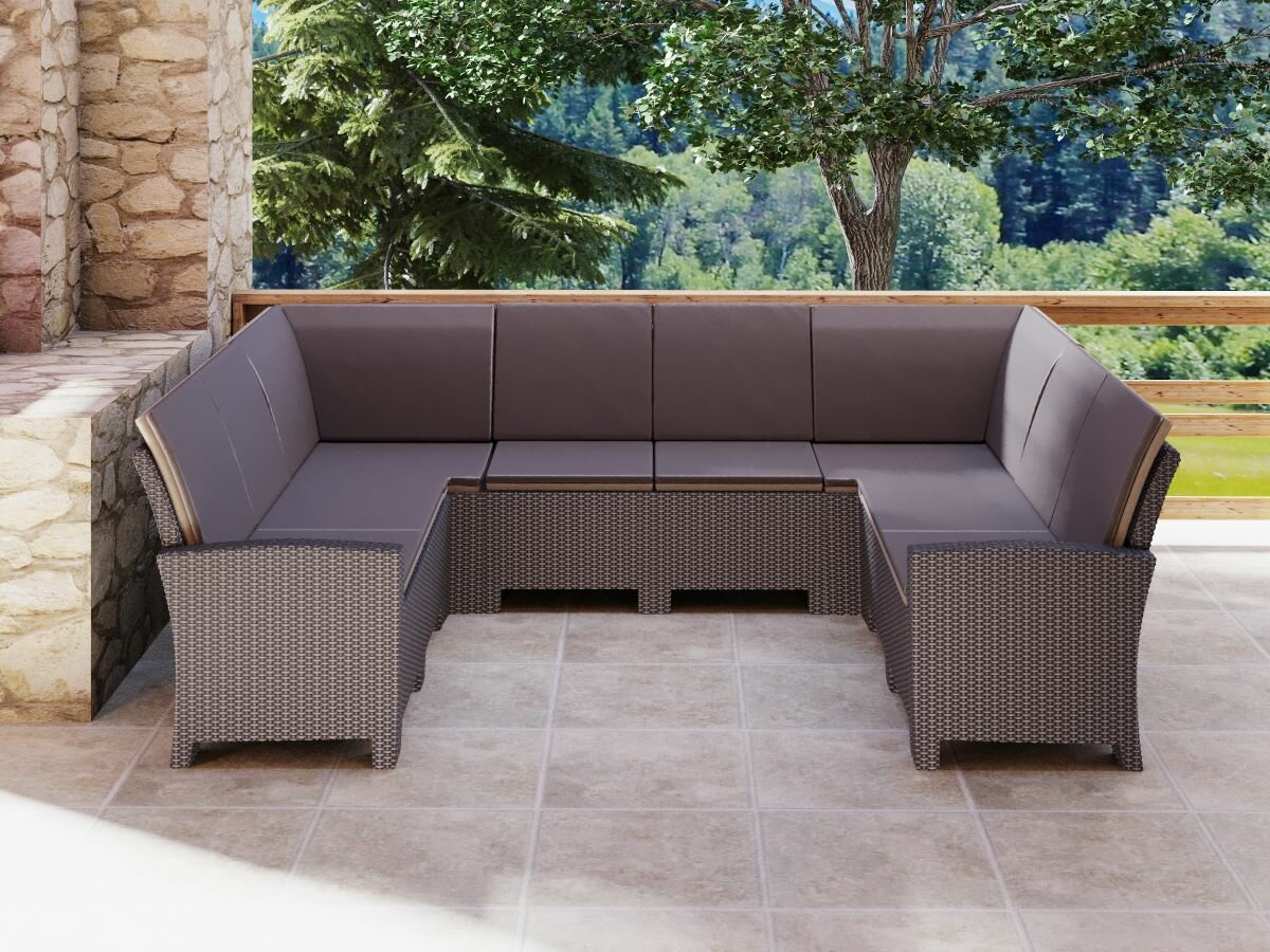 П- образный диван под ротанг Калифорния “California“ 136х264х136 см 6 мест с подушками на спинку
