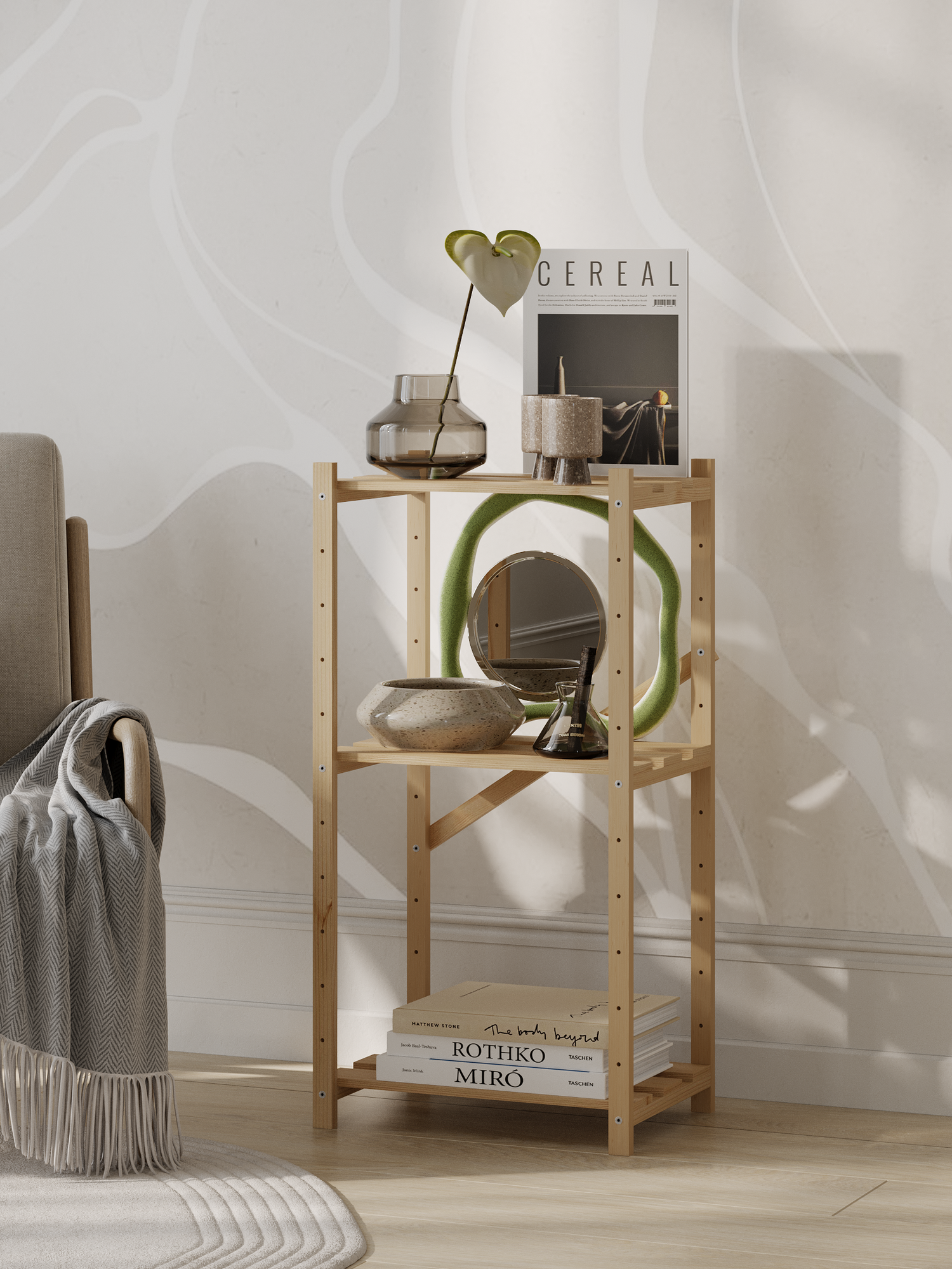 Стеллаж деревянный/этажерка 40х28х79 см, 3 полки, массив сосны