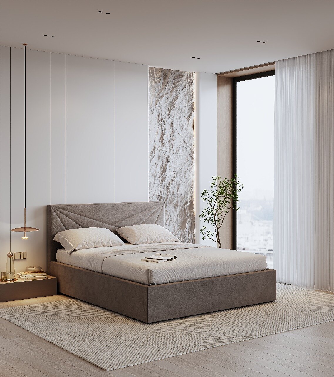 Двуспальная кровать Фрея, с подъемным механизмом, велюр Коричневый, 160х200 см, Fansa