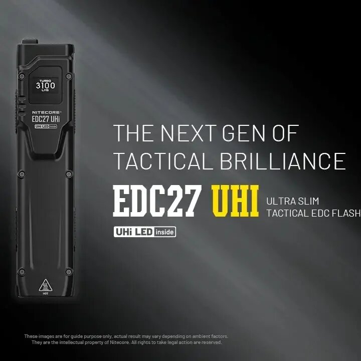 Фонарик NITECORE EDC27 UHi 3100 люмен USB-C перезаряжаемый тактический с OLED водонепроницаемый переносной — фото 1