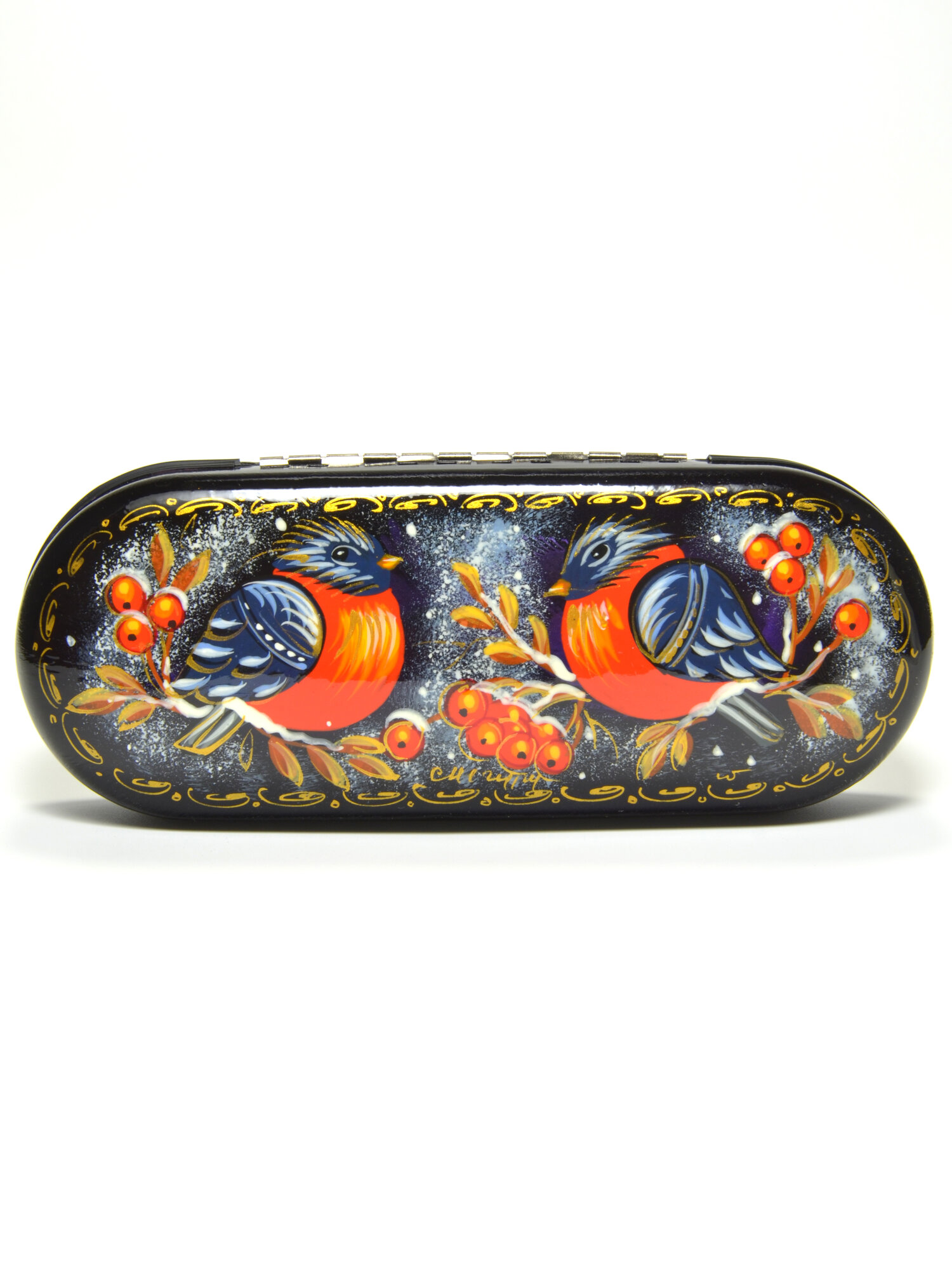 Футляр для очков женский. Пара снегирей. Очечник. Авторская ручная роспись.