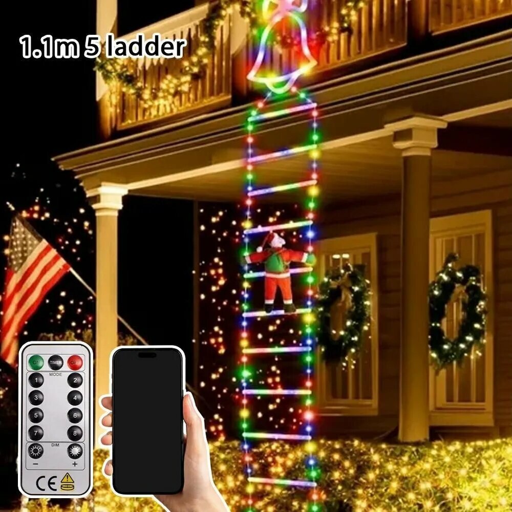 LED Гирлянда-Лестница с Дедом Морозом для Рождества - USB, Пульт, Водонепроницаемая
