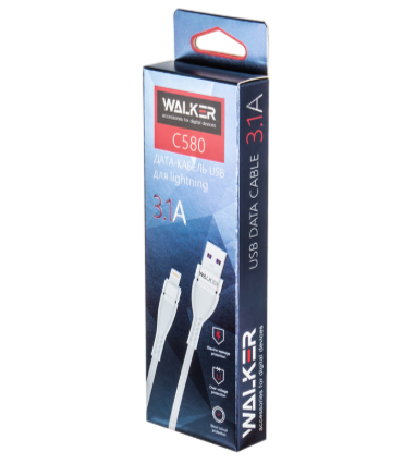 Кабель USB WALKER C580 Lightning 3.1A QC, 1м, белый – быстрая зарядка и надежная передача данных