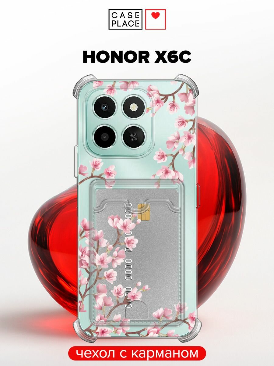 Чехол на Honor X6c (Хонор Х6с) с картой и принтом Весенняя сакура