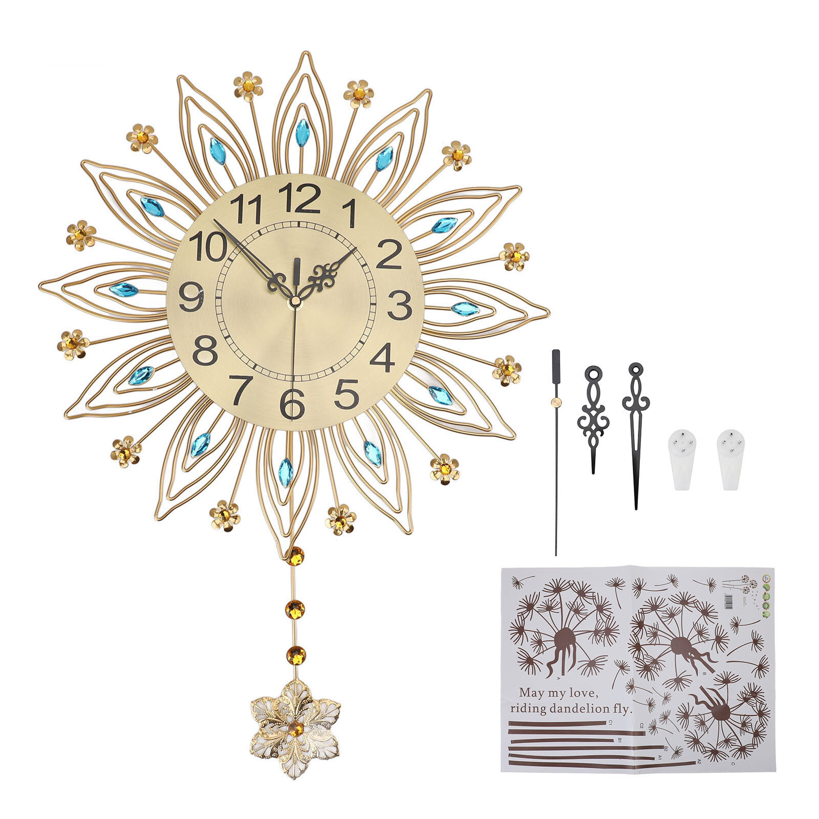 Большие настенные часы 16,93 дюйма для гостиной, элегантные современные бесшумные настенные часы с маятниковым декором, часы на батарейках, украшение дома