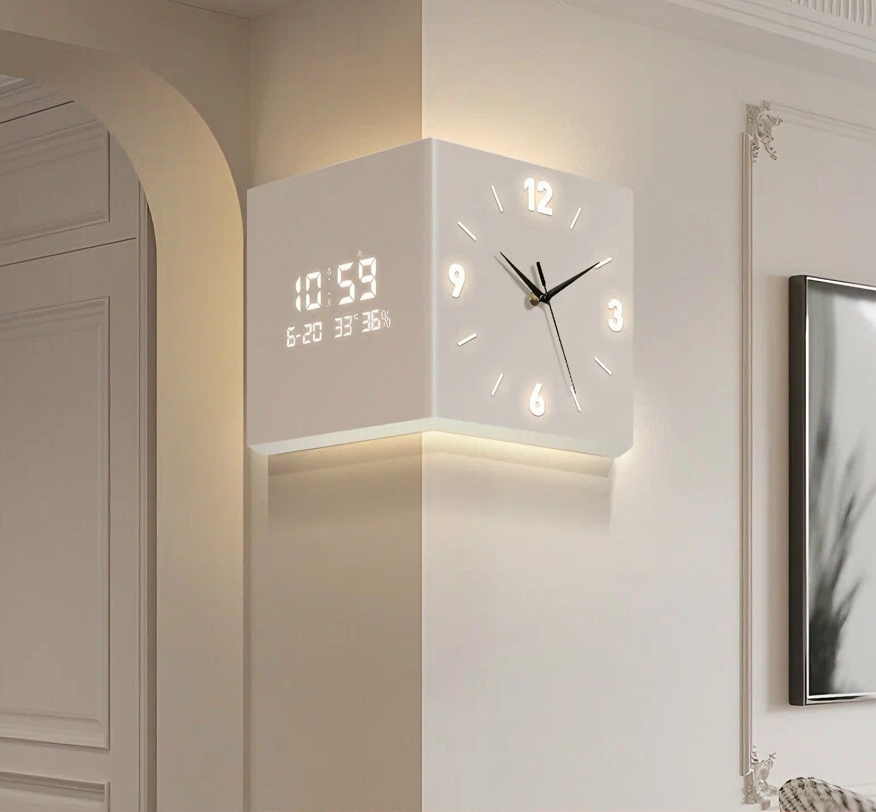 Угловые часы для гостиной с вечным календарем, электронные, двухсторонние, настенные, Чёрно - белый