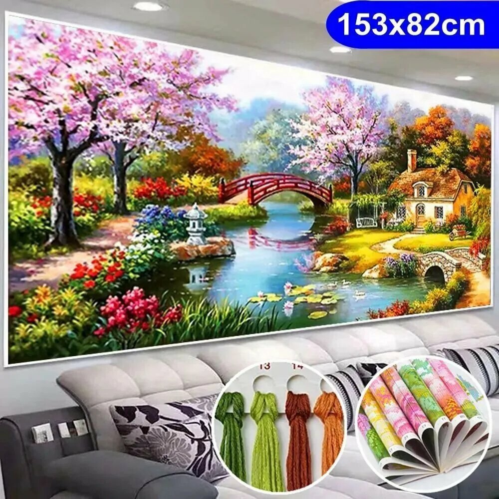 Набор для вышивания крестом, вышивка крестиком Весенний сад, 11CT 153x82cm (без подрамника, без рамки)