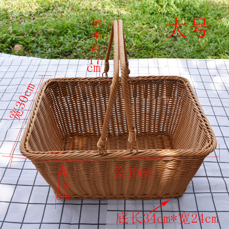 Плетеная садовая корзина для хранения из ротанга, ручная плетеная корзина для пикника, корзина для закусок и фруктов, легко чистится, большая вместимость, винтажное мастерство