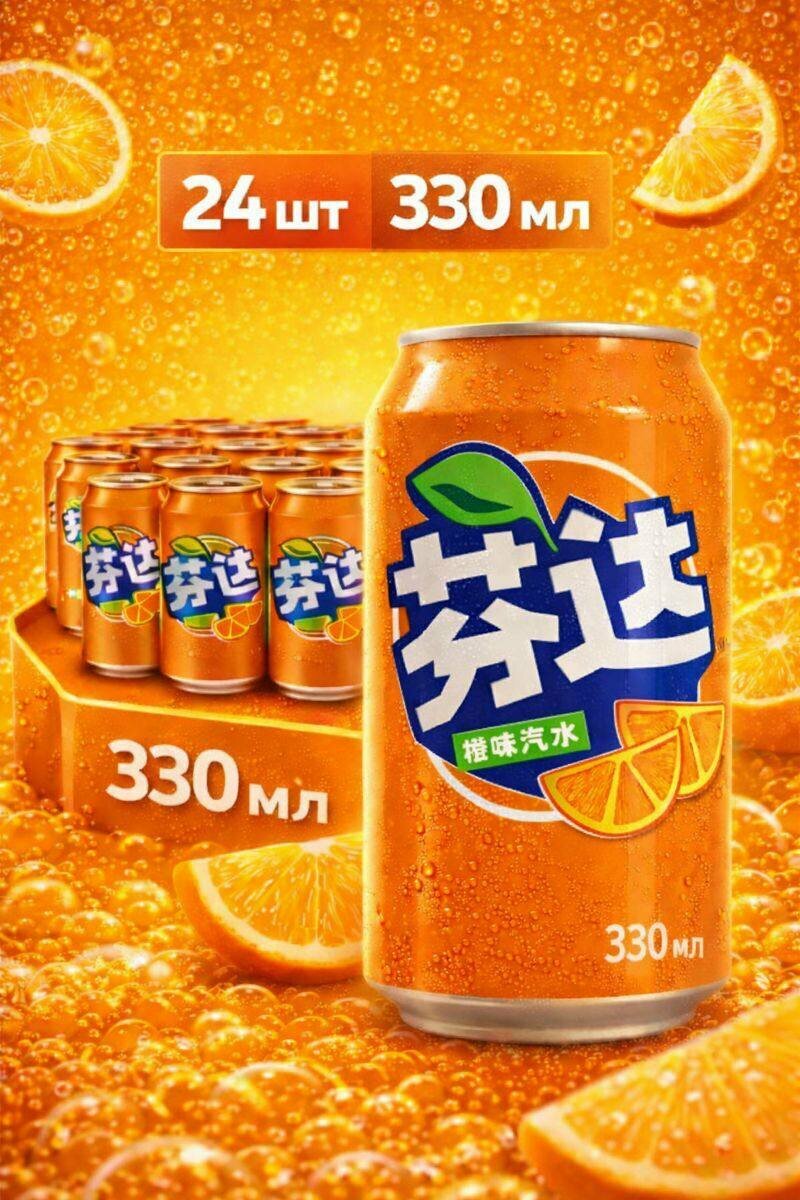 Газированный напиток Fanta Orange (Фанта Апельсин), 24 шт * 330 мл, Китай