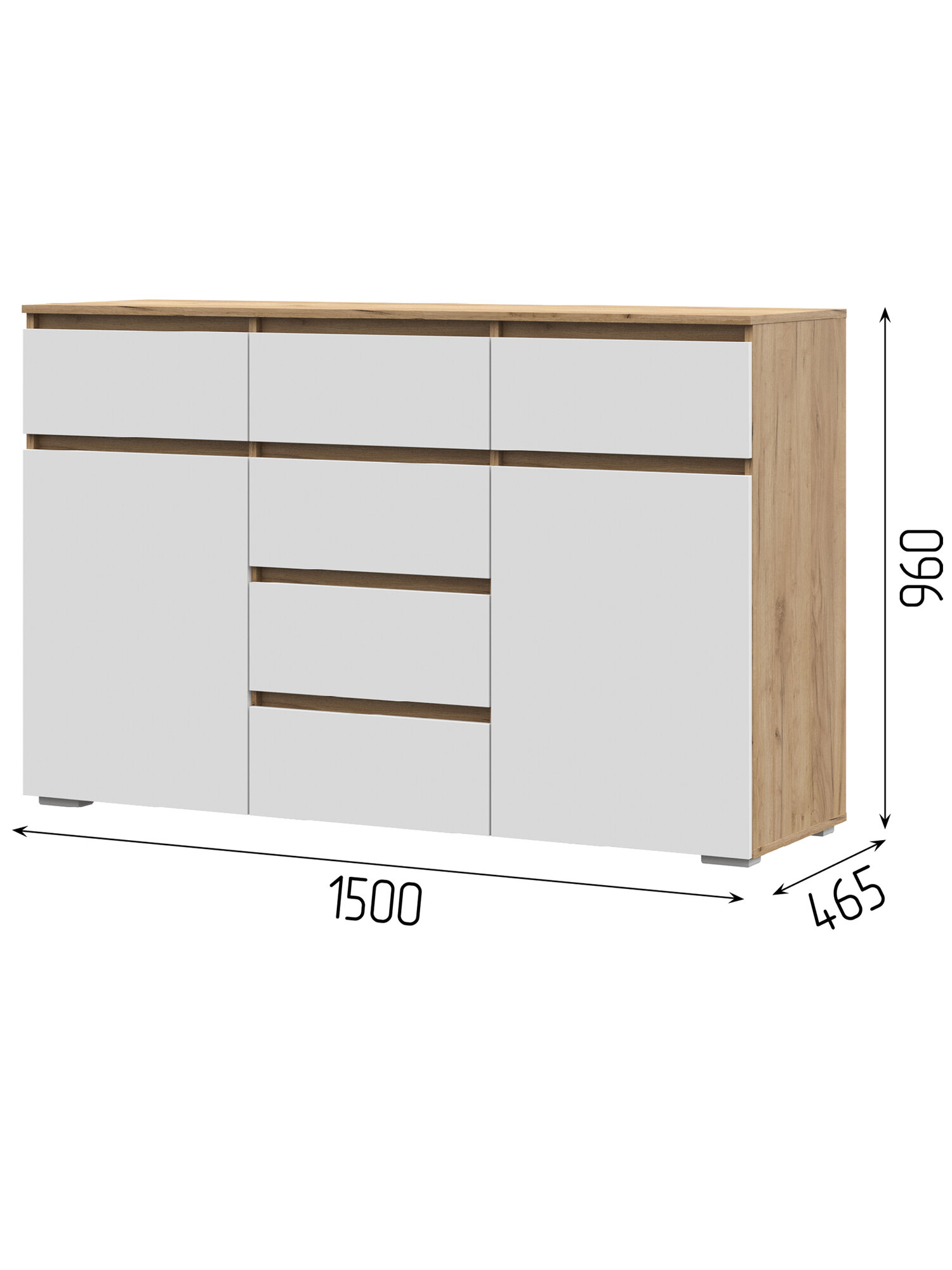 Комод Хелен КМ-05 - 6 ящиков (1502х958х460) цвет Дуб крафт золото - Белый Стендмебель