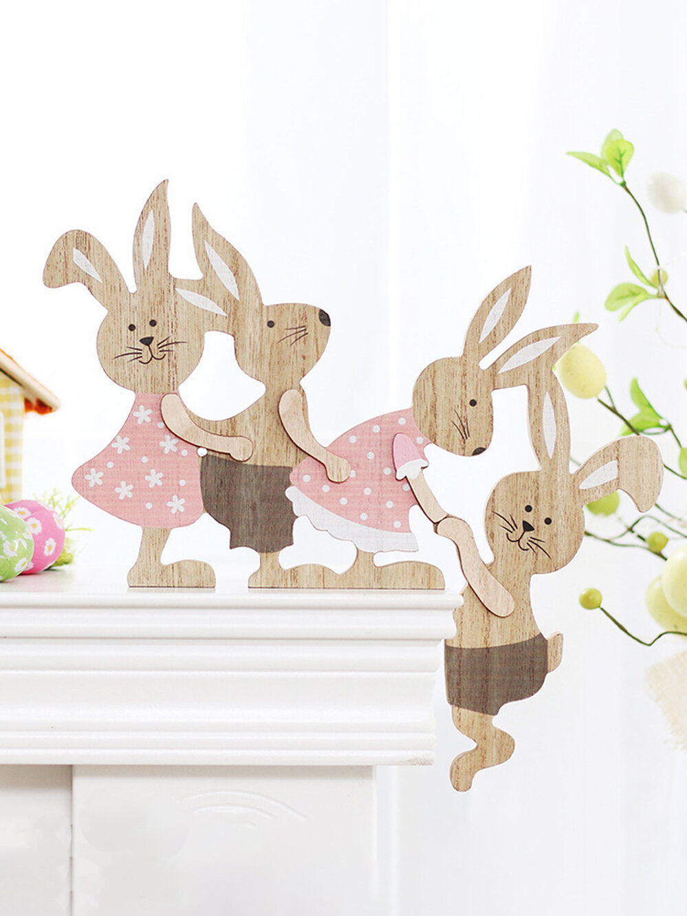 Расписной деревянный кролик, декор для дверной рамы, пасхальное украшение, подвесная фигурка ручной работы,1 шт.