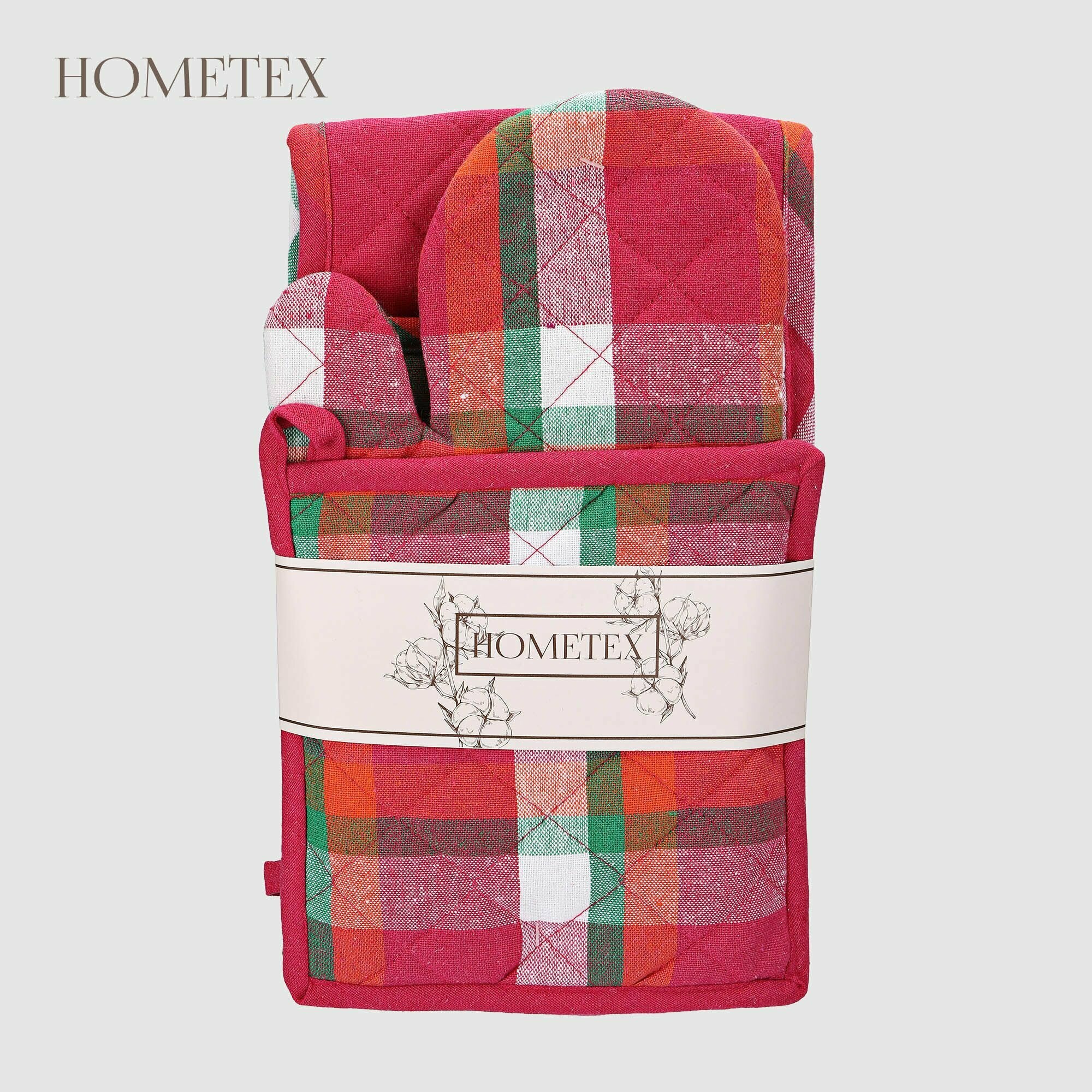 Набор прихваток Hometex клетка розовая 3шт