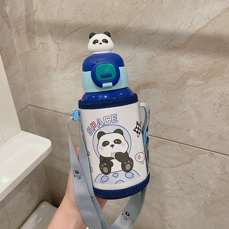 Темно-синий Plush детский термос 500 мл с трубочкой, кожаным чехлом и щеткой для чистки